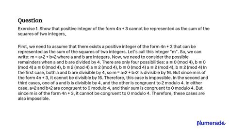 Solved Exercise 1 Show That Positive Integer Of The Form 4n 3