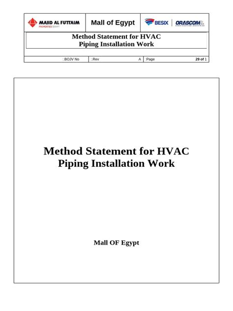 Method Statement For Hvac Piping Work Installation Pdf Pipe Fluid