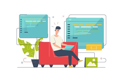 Programming Software Concept With People Scene In Flat Cartoon Design