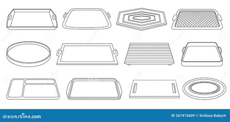 Tray For Food Vector Outline Icon Set Collection Vector Illustration