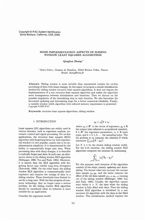 Some Implementation Aspects Of Sliding Window Least Squares Algorithms
