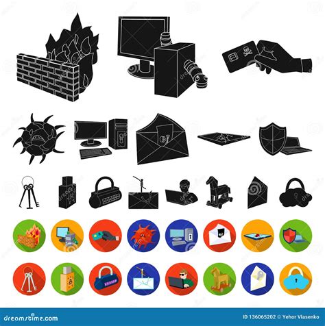 Hacker And Hacking Blackflat Icons In Set Collection For Design