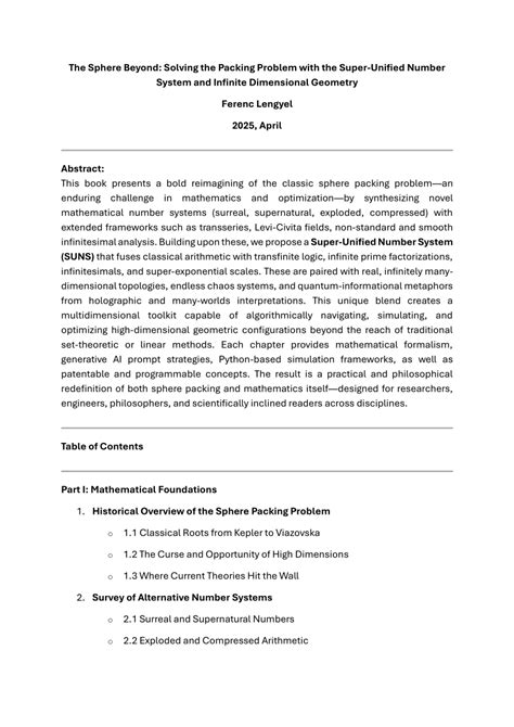 Pdf The Sphere Beyond Solving The Packing Problem With The Super Unified Number System And