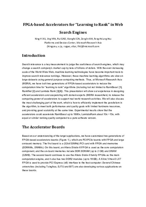pdf fpga based accelerators for learning to rank in web search