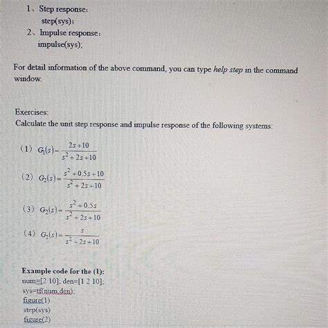 Solved 1 Step Response Step Sys 2 Impulse Response