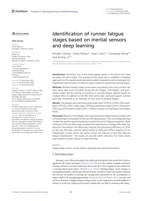 PDF Identification Of Runner Fatigue Stages Based On Inertial Sensors And Deep Learning