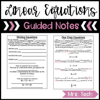 Linear Equations Guided Notes By MrsTech TPT