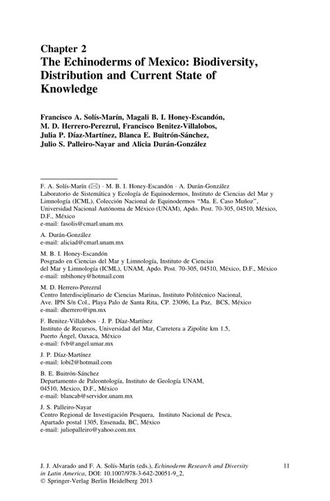 Pdf Echinoderm Research And Diversity In Latin America