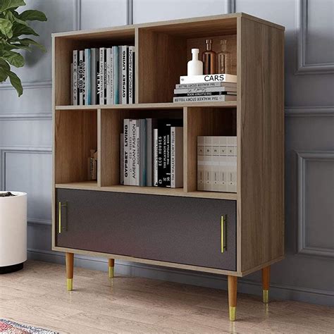 3 Tier Cube Bookshelf With Doors And Legs Rustic Australia Ubuy