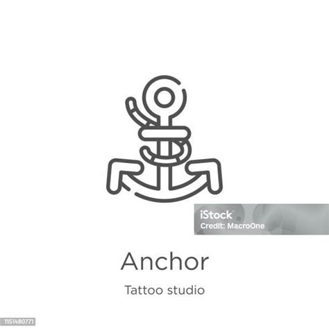 문신 스튜디오 컬렉션에서 앵커 아이콘 벡터입니다 얇은 라인 앵커 개요 아이콘 벡터 일러스트 레이 션입니다 웹 사이트 디자인 및 모바일 앱 개발을 위한 윤곽 얇은 라인 앵커