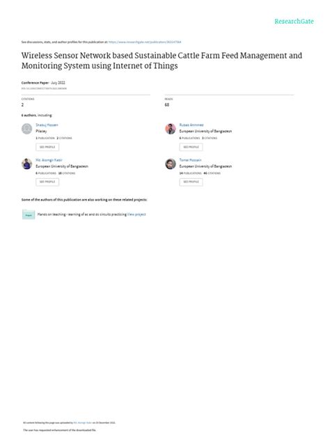 Wireless Sensor Network Based Sustainable Cattle Farm Feed Management And Monitoring System