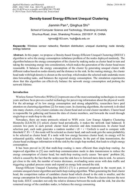 Density Based Energy Efficient Unequal Clustering Scientificnet