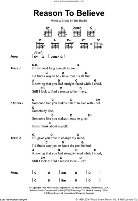 Reason To Believe Sheet Music For Guitar Chords V