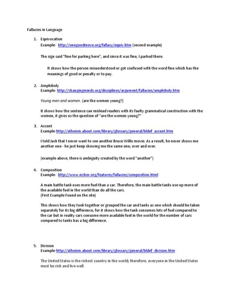 Fallacies In Language Pdf Fallacy Truth