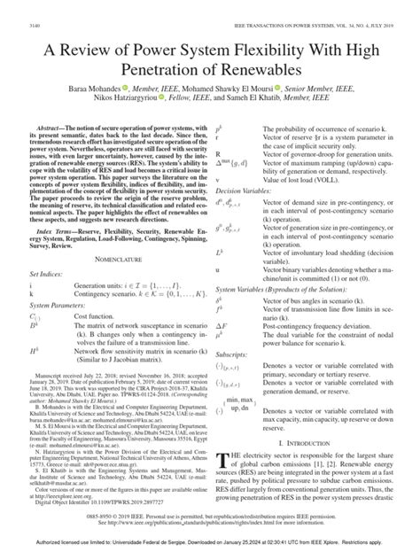 A Review Of Power System Flexibility With High Penetration Of
