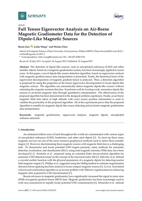 Pdf Full Tensor Eigenvector Analysis On Air Borne Magnetic Gradiometer Data For The Detection