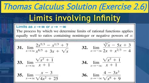 Thomas Calculus Solution Exercise 2 6 Q31 To Q36 Limit At Infinity Urdu Hindi Lec 48 Youtube