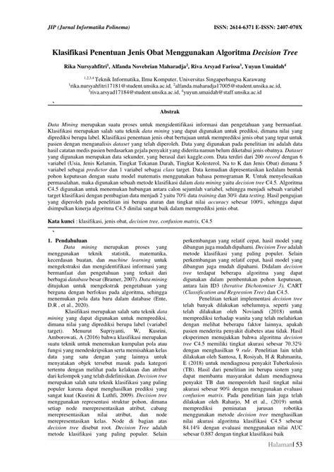 PDF Klasifikasi Penentuan Jenis Obat Menggunakan Algoritma Decision Tree