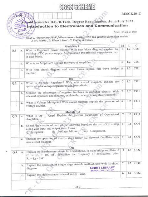 vtu question paper of besck204c introduction to electronics and