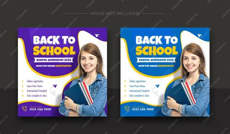 어린이 학교 교육 입학 소셜 미디어 및 인스타그램 포스트 배너 디자인 프리미엄 벡터