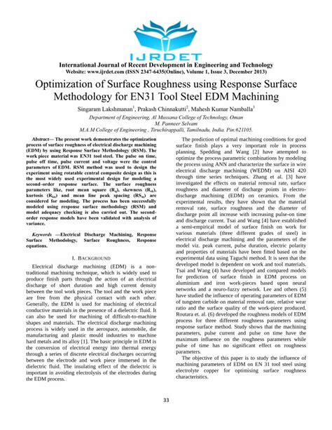 pdf optimization of surface roughness using response … of surface