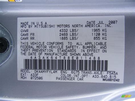 2008 Mitsubishi Eclipse SE V6 Coupe Color Code Photos GTCarLot Com