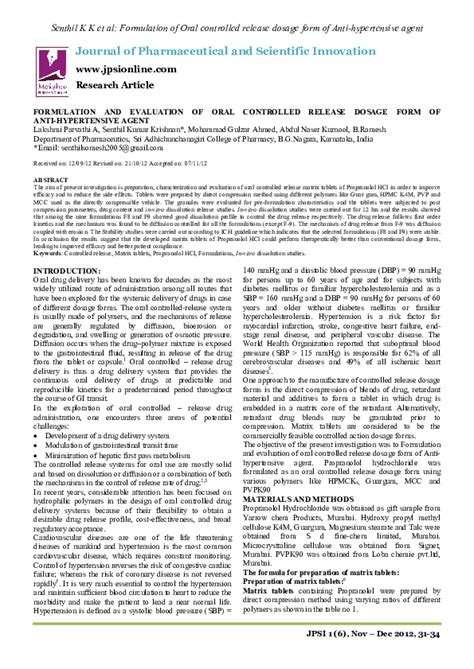 Pdf Formulation And Evaluation Of Oral Controlled Release Dosage