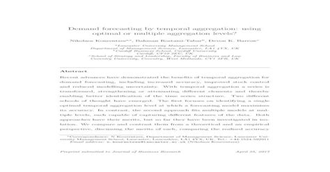 Pdf Demand Forecasting By Temporal Aggregation Using Optimal · Demand Forecasting