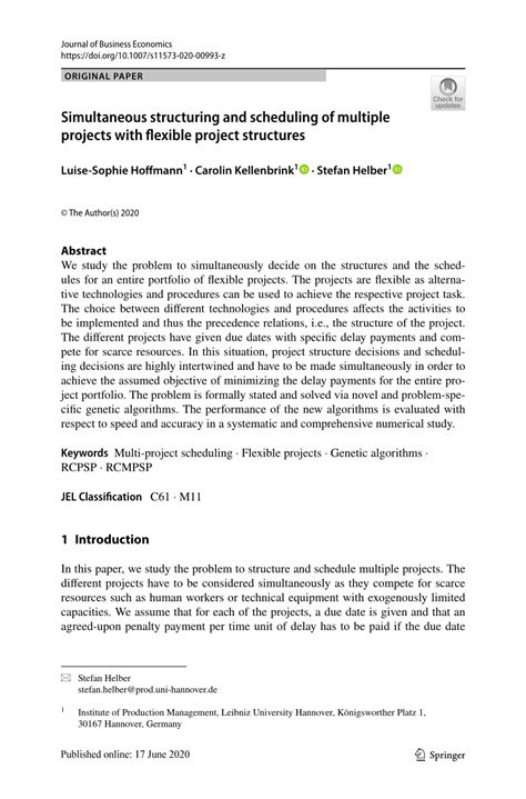 Pdf Simultaneous Structuring And Scheduling Of Multiple Projects With