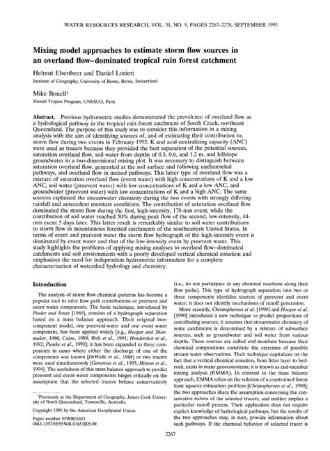 Pdf Mixing Model Approaches To Estimate Storm Flow Sources In An Overland Flow Dominated