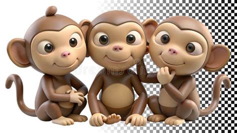 Three Cute Monkey Cubs Together Adorable Young Animal Graphic Png