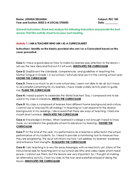 Activity In Pec 103 Download Free Pdf Curriculum Teachers