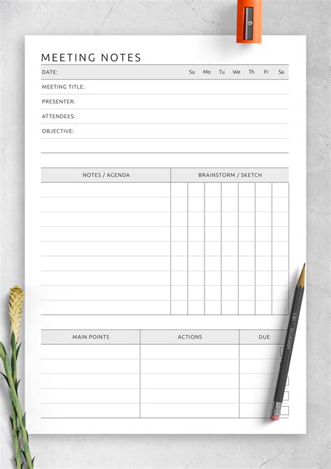 Download Printable Business Meeting Notes Template Pdf