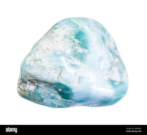 close up of sample of natural stone from geological collection - tumbled larimar mineral ...