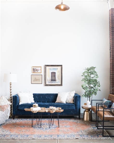 Colour Crush Terracotta And Navy Patterns And Prosecco Blue Sofa