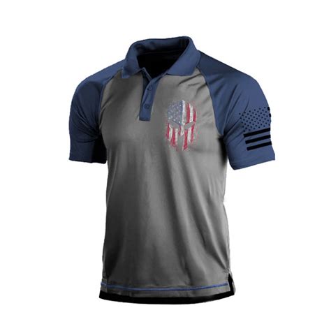 Hyfol Usa Flag Spartan Raglan Graphic Polo Shirt