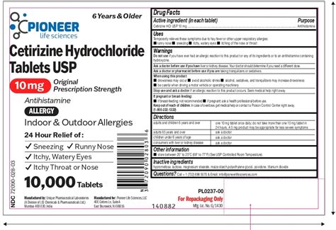 Cetirizine Hydrochloride Tablets Usp 10 Mg