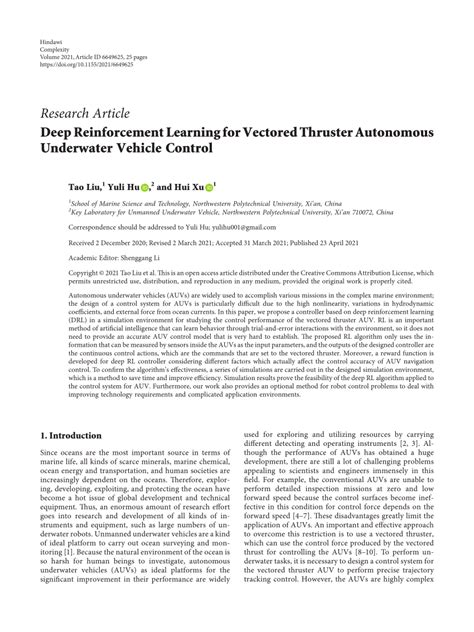 Pdf Deep Reinforcement Learning For Vectored Thruster Autonomous