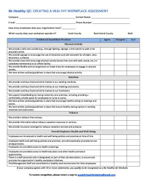 Fillable Online Qchealthinitiative Be Healthy QC CREATING A HEALTHY WORKPLACE ASSESSMENT Fax