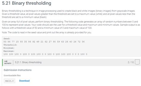 Solved 521 Binary Thresholding Binary Thresholding Is A