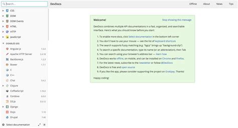 DevDocs Combines Multiple Developer Documentations In A Clean And Organized Web UI With