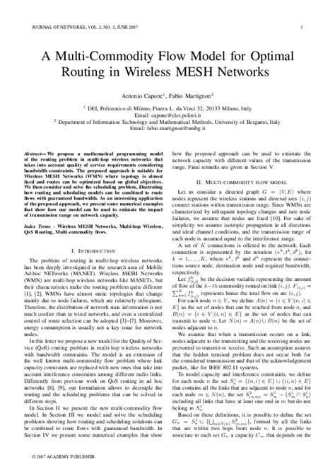 pdf a multi commodity flow model for optimal routing in wireless mesh