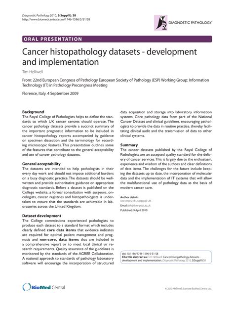 Pdf Cancer Histopathology Datasets Development And Implementation