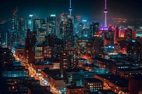 Modern City At Night Neural Network Ai Generated Stock Illustration