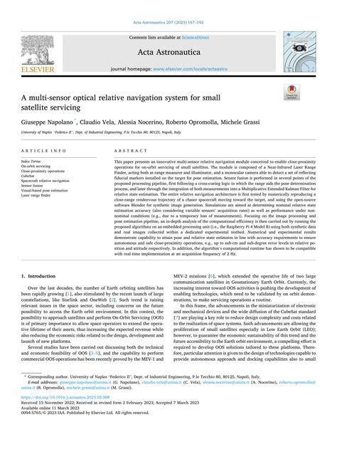 Pdf A Multi Sensor Optical Relative Navigation System For Small