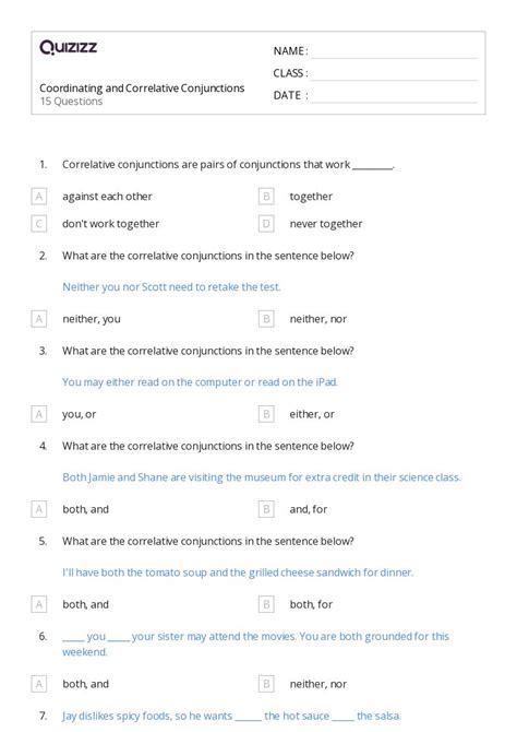 50 Correlative Conjunctions Worksheets For 8th Grade On Quizizz Free And Printable