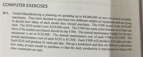 solved computer exercises 8 1 united manufacturing is