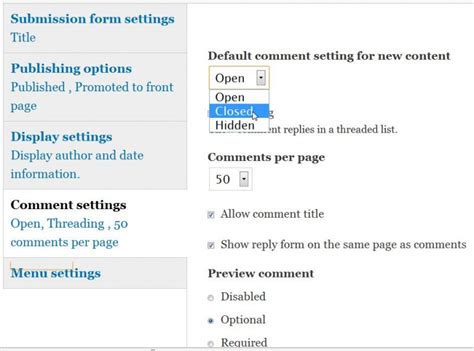 disabling comments on a specific content type in drupal 7 inmotion