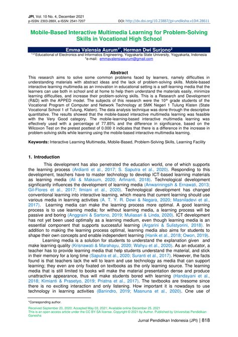 Pdf Mobile Based Interactive Learning Multimedia To Improving Problem Solving Ability In