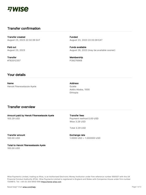 Wise Transaction Invoice Pdf Banks Banking